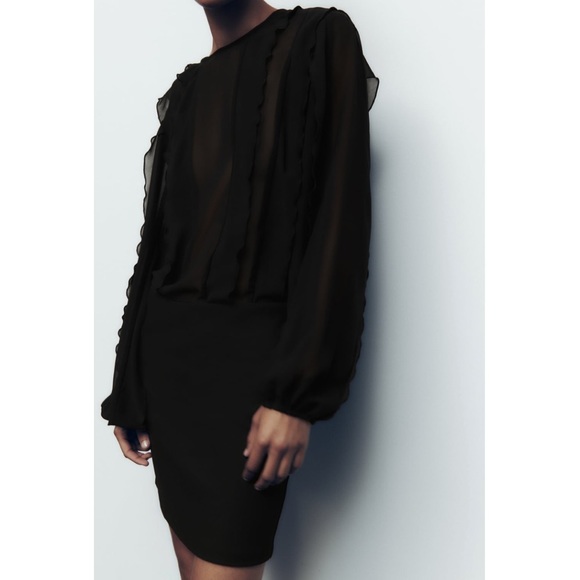 Zara | Dresses | Nwt Zara Woman Short Ruffled Dress Black Size S Small ...